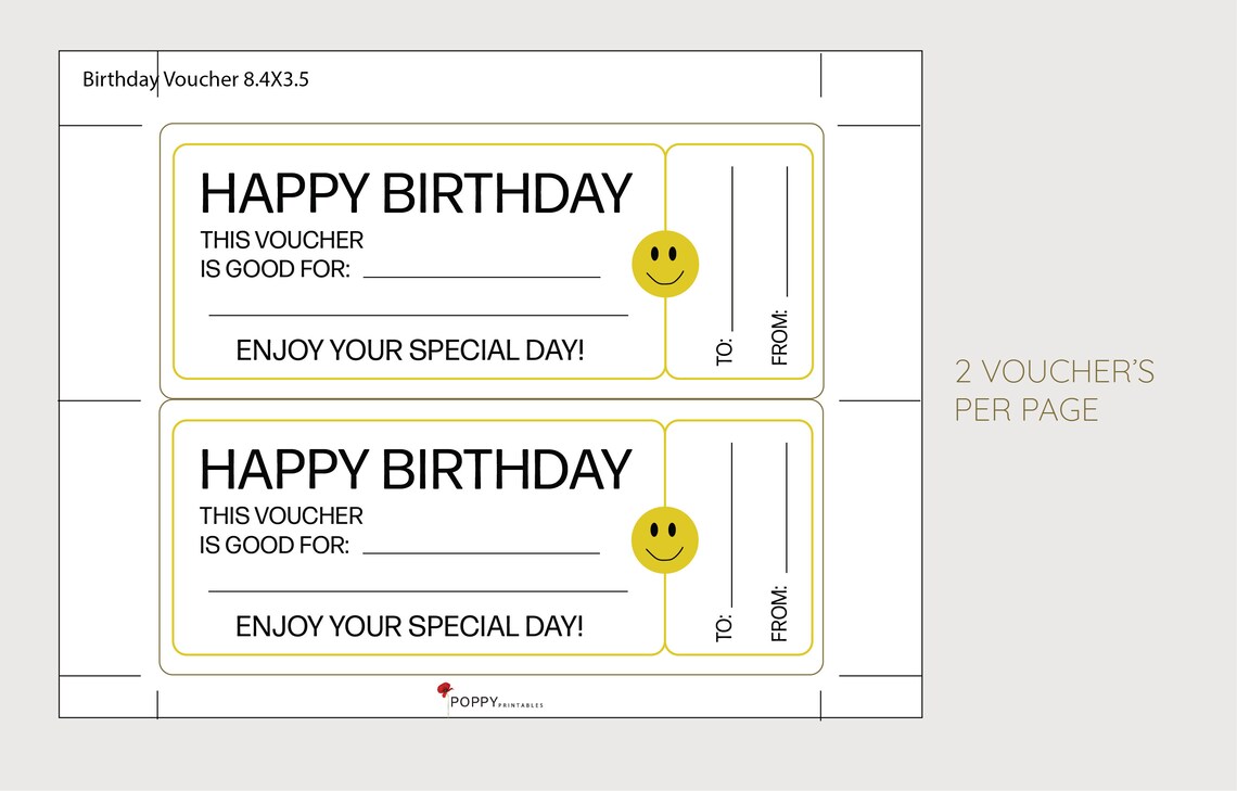 Smiley Face Birthday Coupon Voucher INSTANT DOWNLOAD - Etsy