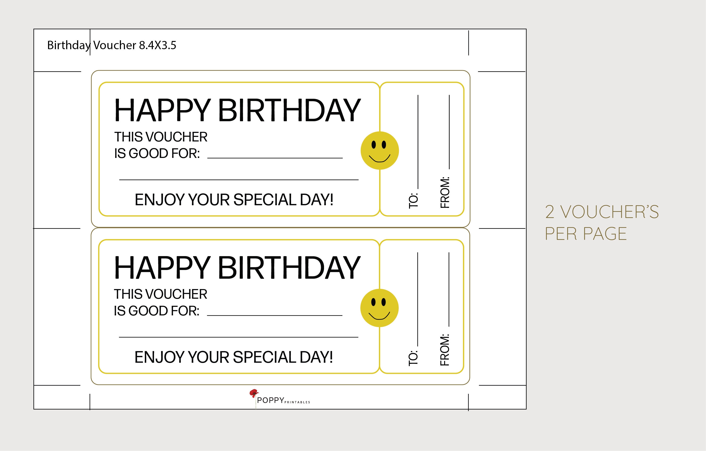 Smiley Face Birthday Coupon Voucher - INSTANT DOWNLOAD - Noneditable ...