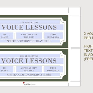 Voice Lessons Coupon Gift Certificate - INSTANT DOWNLOAD - EDITABLE ...