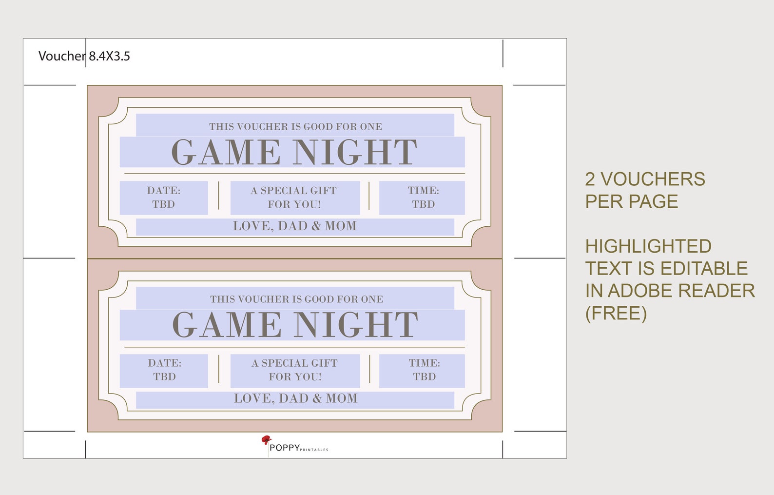 Game Night Coupon Voucher INSTANT DOWNLOAD EDITABLE Text - Etsy