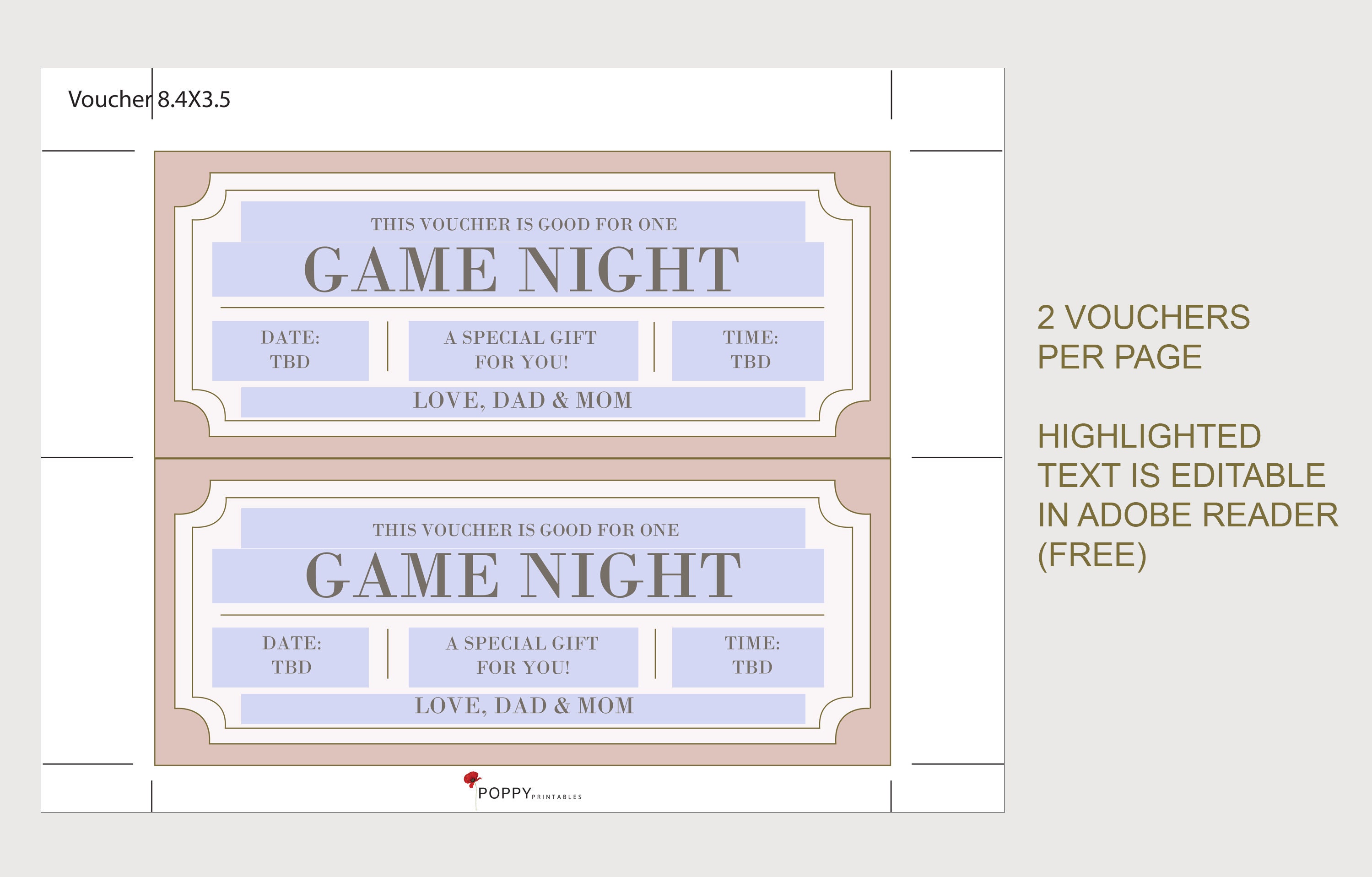 Game Night Coupon Voucher INSTANT DOWNLOAD EDITABLE Text - Etsy