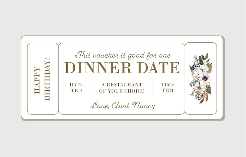 Birthday Dinner Gift Voucher INSTANT DOWNLOAD EDITABLE - Etsy