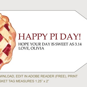 Printable Pi Day Tag - INSTANT DOWNLOAD - EDITABLE Text - Printable ...