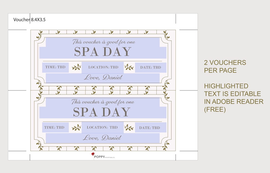 Spa Day Coupon Voucher - INSTANT DOWNLOAD - EDITABLE Text - Printable ...
