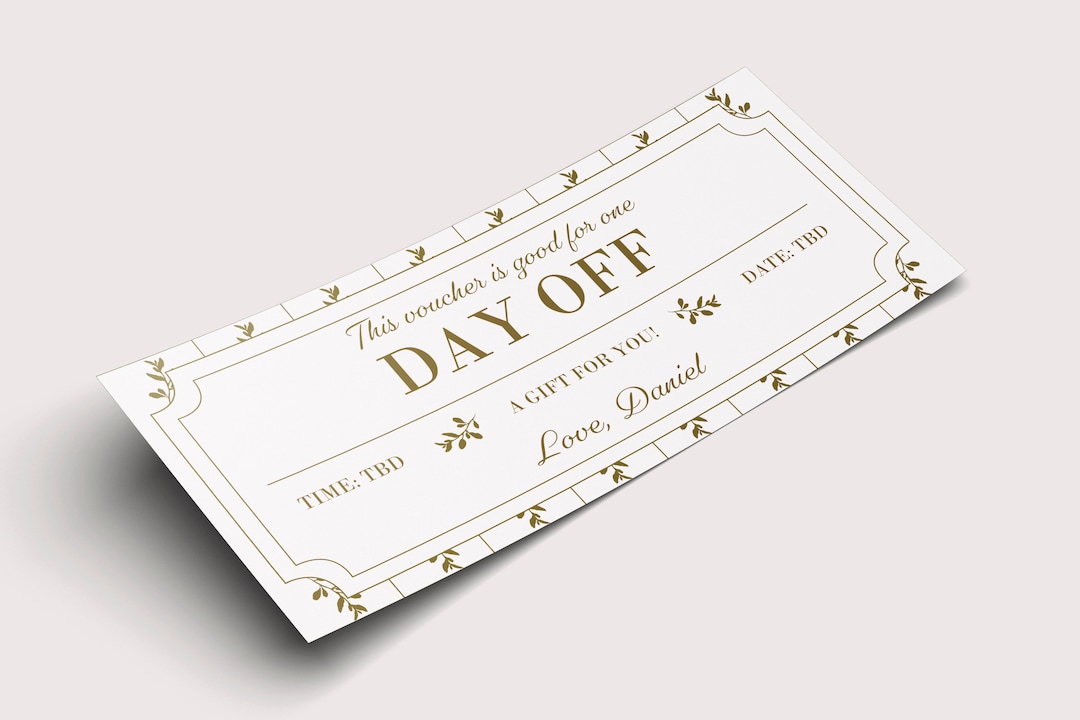 Day off Coupon Voucher - INSTANT DOWNLOAD - EDITABLE Text - Printable ...