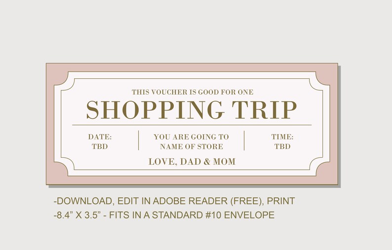 Shopping Trip Coupon Certificate INSTANT DOWNLOAD EDITABLE - Etsy Australia