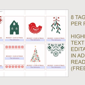 Printable Editable Christmas Gift Tag - INSTANT DOWNLOAD - Nordic Christmas Tag, Scandinavian ...