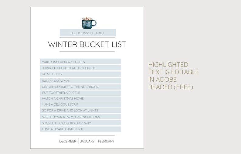 EDITABLE Winter Bucket List Printable - INSTANT DOWNLOAD - You ...