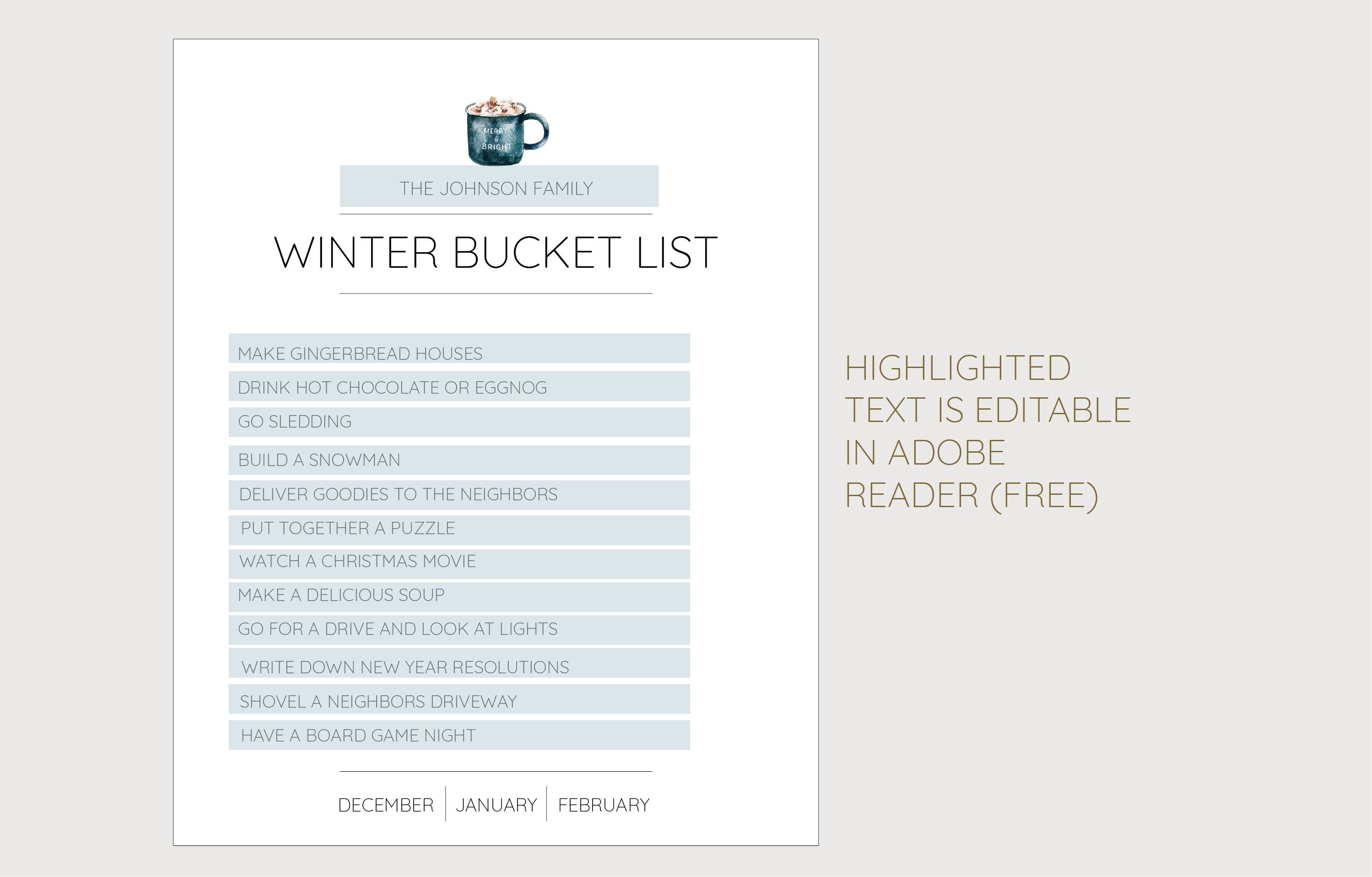 EDITABLE Winter Bucket List Printable - INSTANT DOWNLOAD - You ...