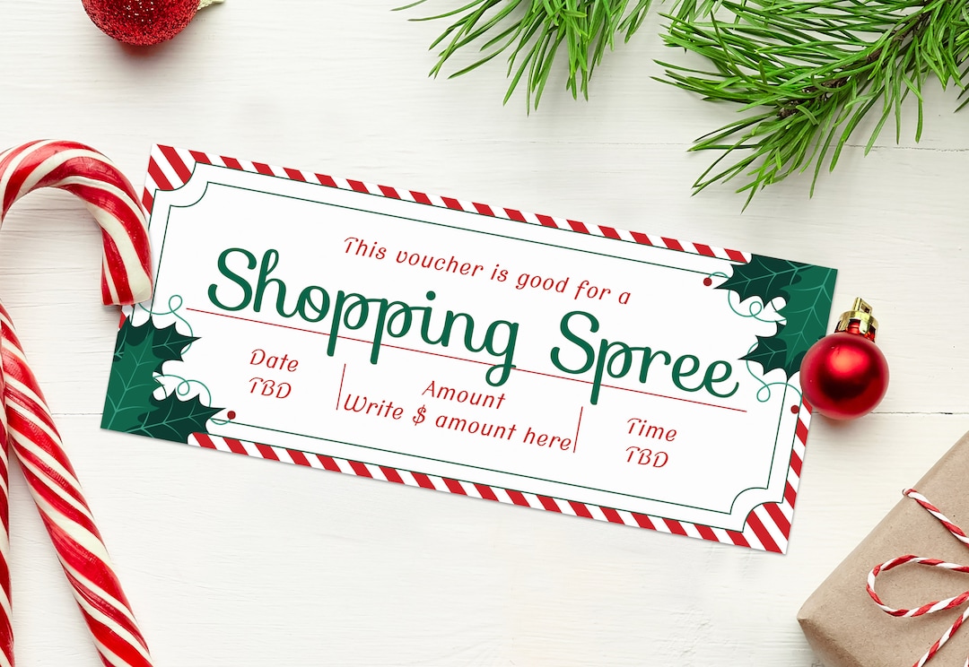 Christmas Shopping Spree Coupon - INSTANT DOWNLOAD - EDITABLE Text ...