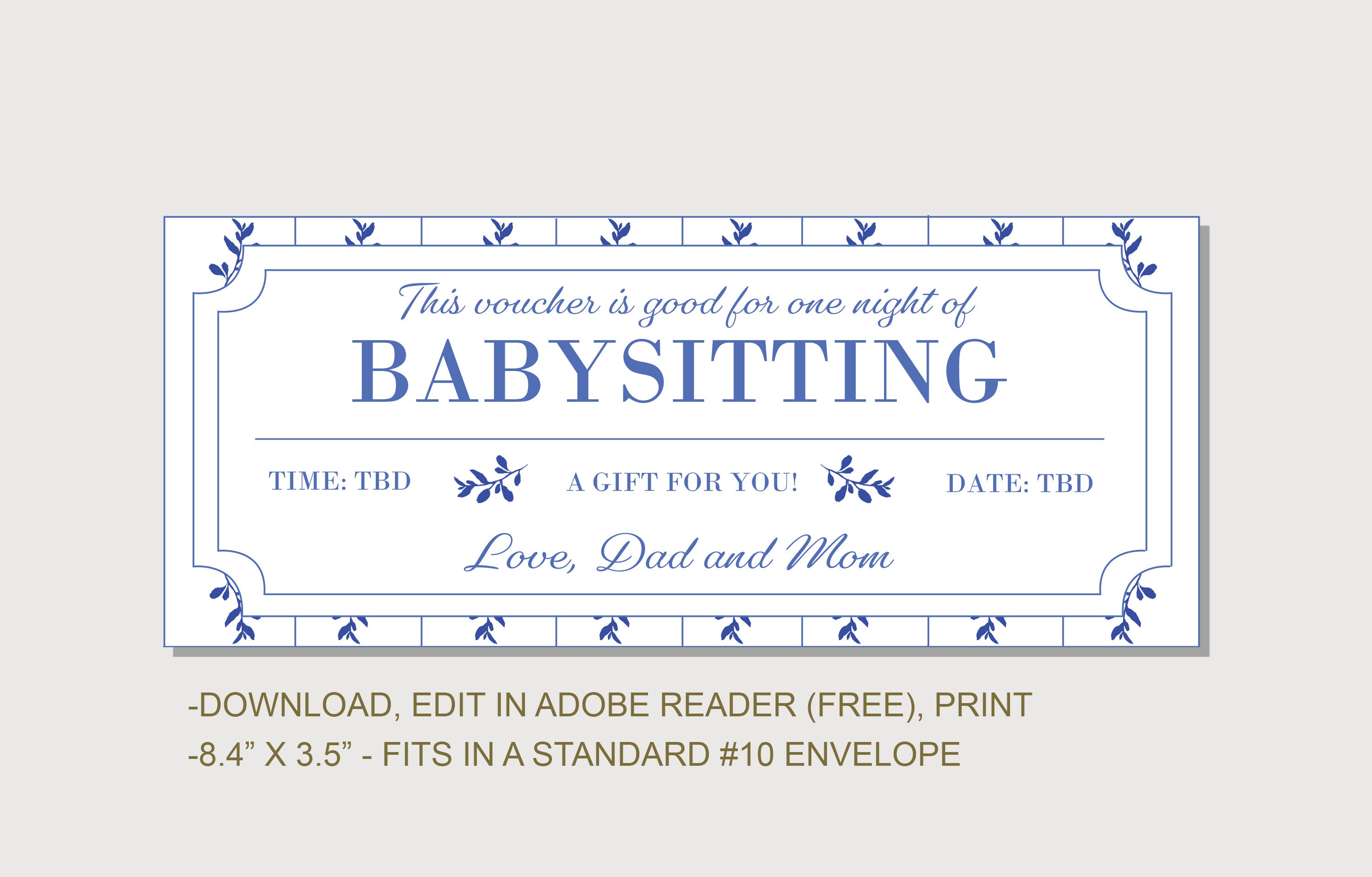 Babysitting Coupon Voucher INSTANT DOWNLOAD EDITABLE Text Etsy