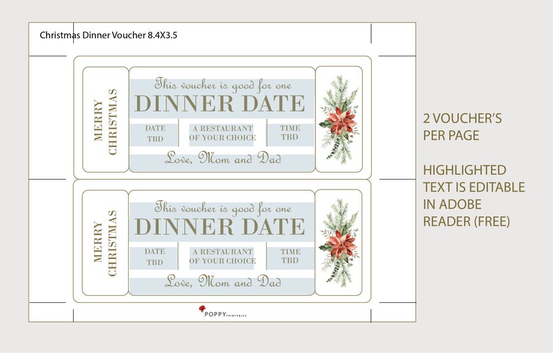 Christmas Dinner Coupon Voucher - INSTANT DOWNLOAD - EDITABLE Text ...
