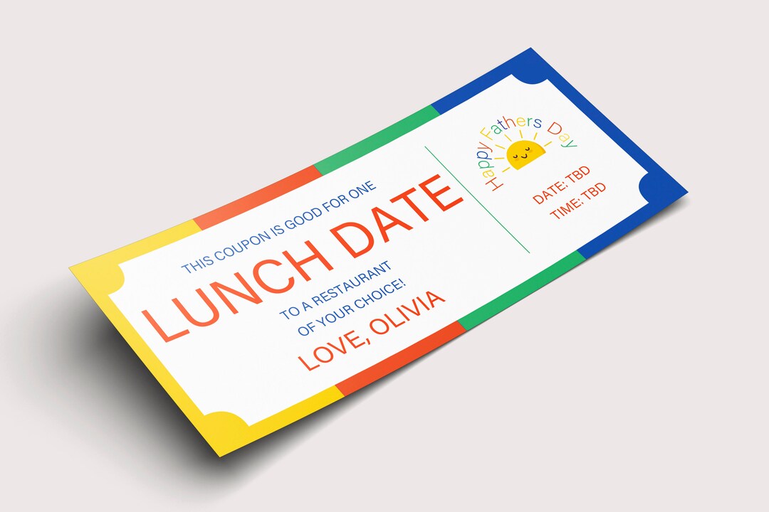 Father's Day Lunch Date Coupon Gift Certificate - INSTANT DOWNLOAD ...