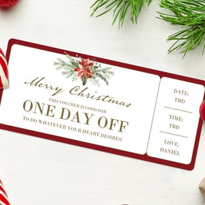 Christmas Day off Coupon Gift Certificate - INSTANT DOWNLOAD - EDITABLE ...