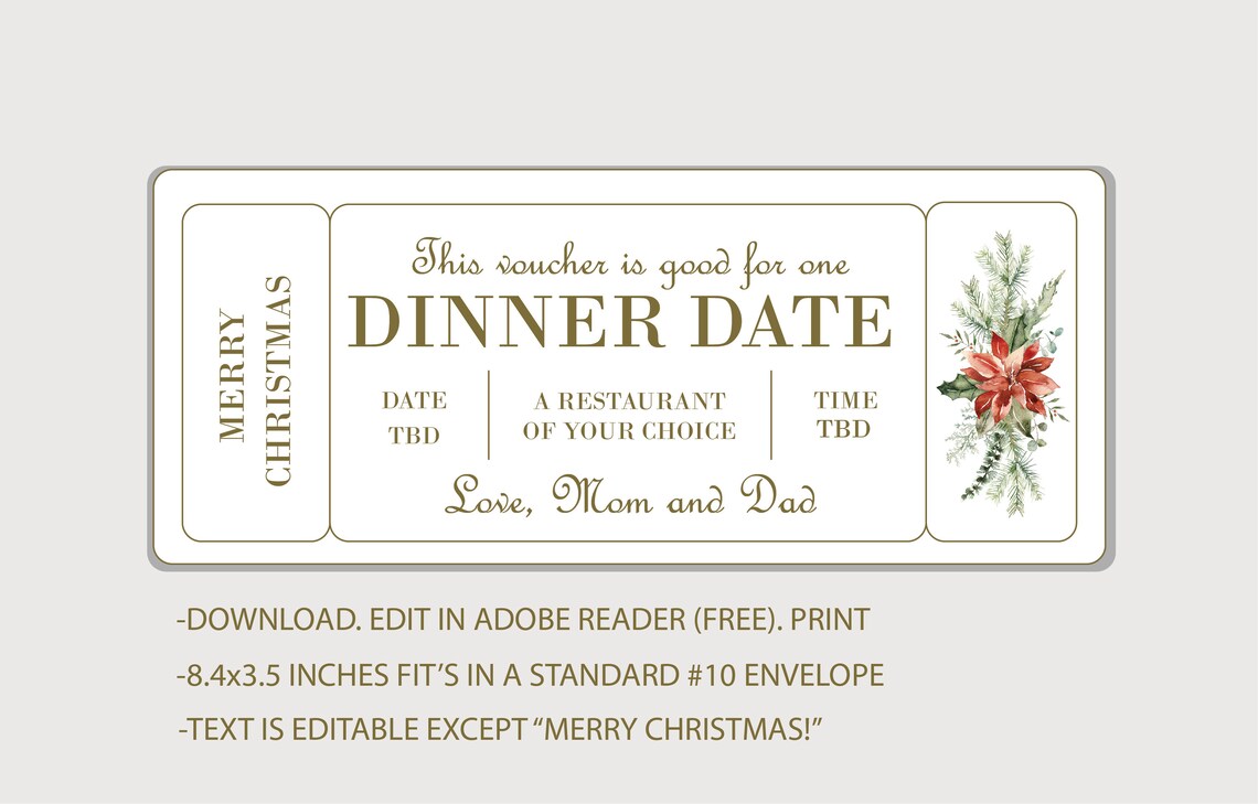 Christmas Dinner Coupon Voucher - INSTANT DOWNLOAD - EDITABLE Text ...