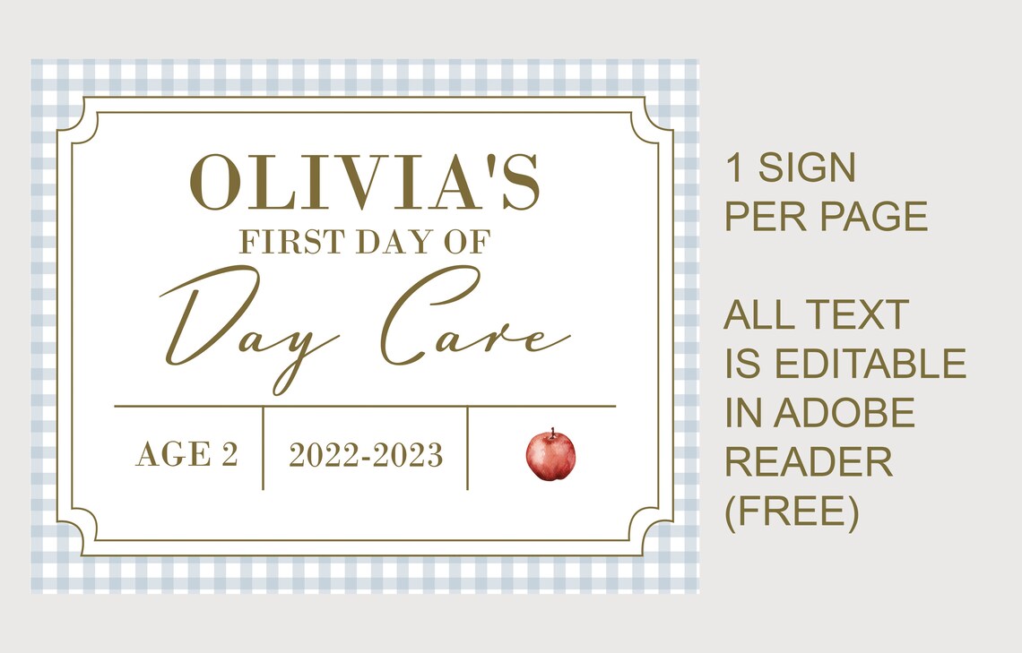 Editable First Day of Daycare Sign Printable INSTANT - Etsy