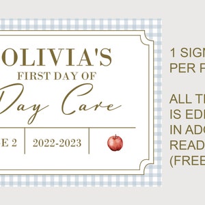 Editable First Day of Daycare Sign Printable - INSTANT DOWNLOAD - Back ...