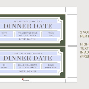 Dinner Date Gift Certificate Template - INSTANT DOWNLOAD - EDITABLE ...