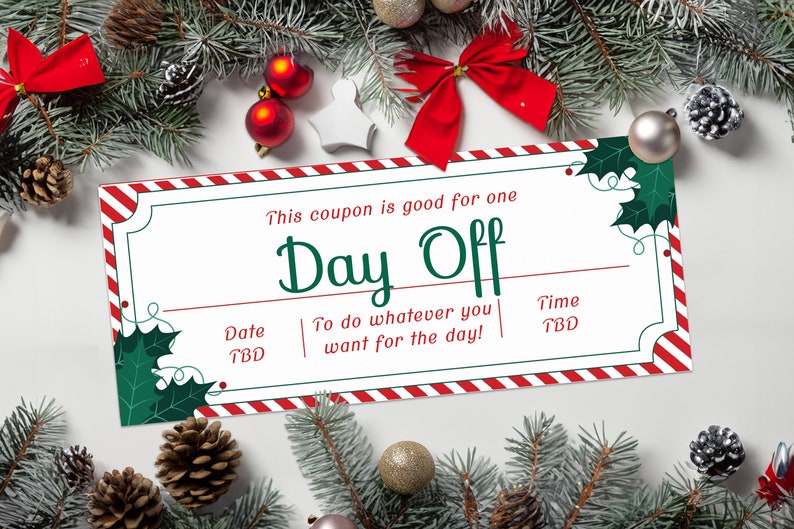 Christmas Day off Coupon Gift Certificate - INSTANT DOWNLOAD - EDITABLE ...