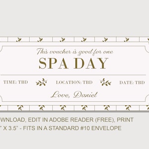 Spa Day Coupon Voucher - INSTANT DOWNLOAD - EDITABLE Text - Printable ...