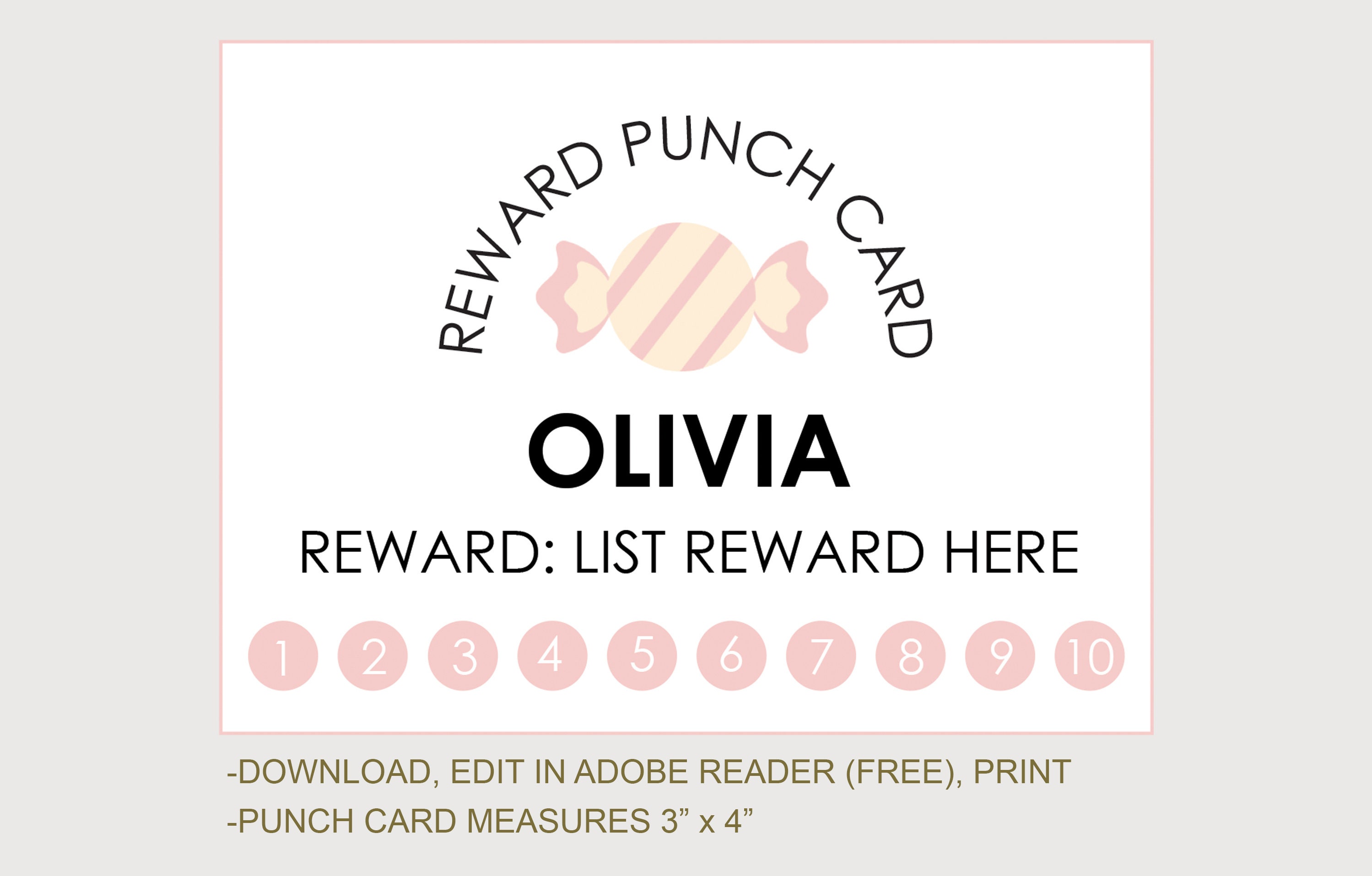 Printable Reward Punch Card - INSTANT DOWNLOAD - EDITABLE Text ...