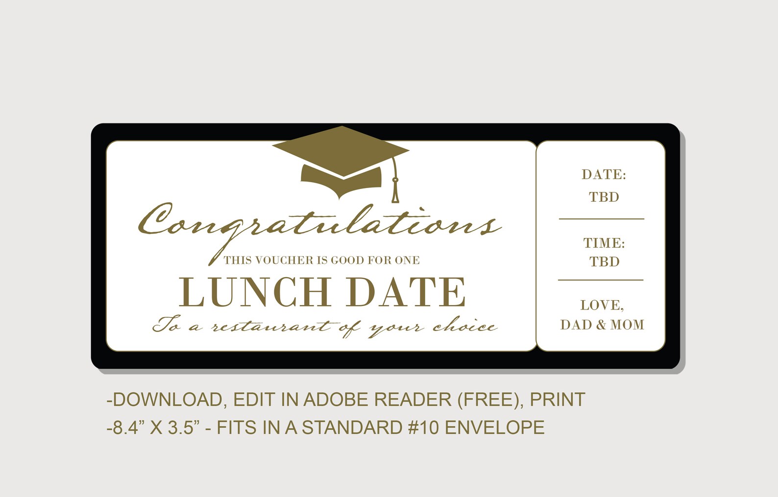 Graduation Lunch Date Gift Coupon - INSTANT DOWNLOAD - EDITABLE Text ...