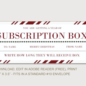 Christmas Subscription Box Gift Certificate - INSTANT DOWNLOAD ...