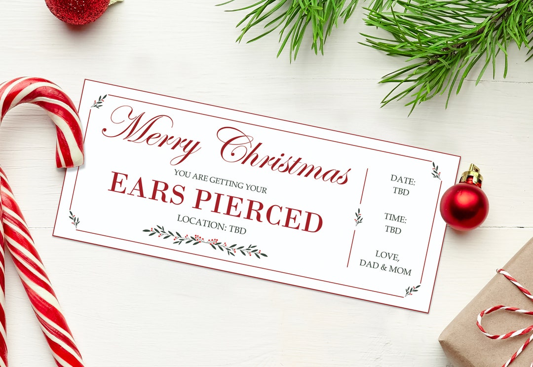 Christmas Ear Piercing Coupon Certificate - INSTANT DOWNLOAD - EDITABLE ...