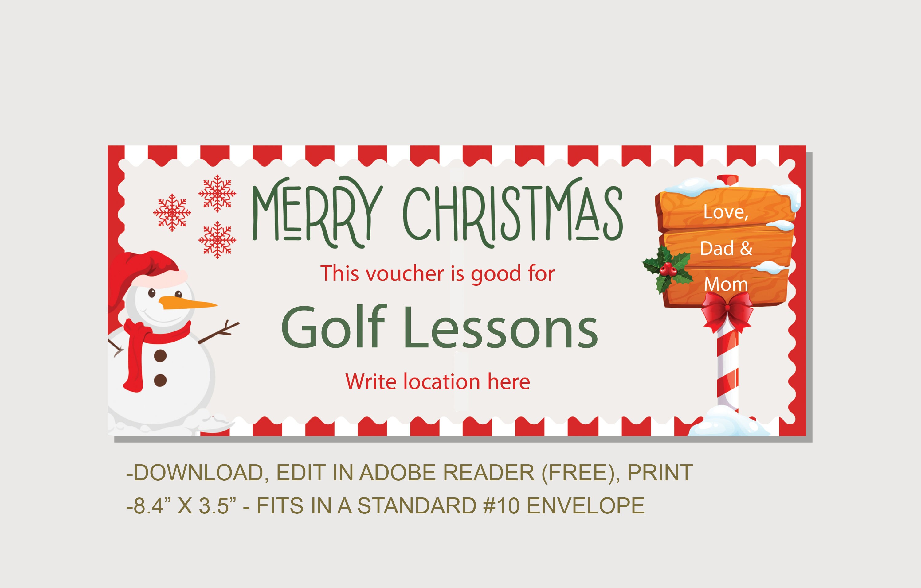Christmas Gift Golf Lessons Certificate Coupon - INSTANT DOWNLOAD ...