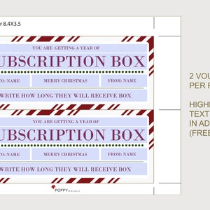 Christmas Subscription Box Gift Certificate - INSTANT DOWNLOAD ...