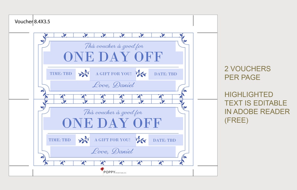 Day off Coupon Voucher INSTANT DOWNLOAD EDITABLE Text | Etsy