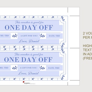 Day off Coupon Voucher - INSTANT DOWNLOAD - EDITABLE Text - Printable ...