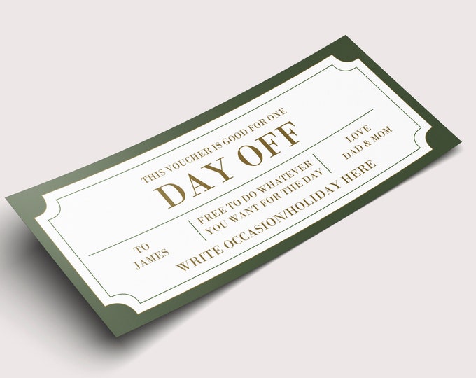 Day off Coupon Certificate INSTANT DOWNLOAD EDITABLE Text - Etsy