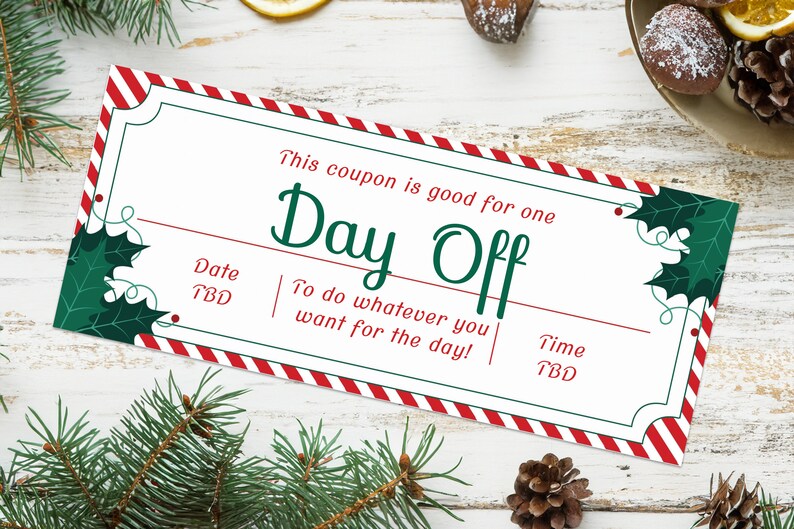 Christmas Day off Coupon Gift Certificate - INSTANT DOWNLOAD - EDITABLE ...