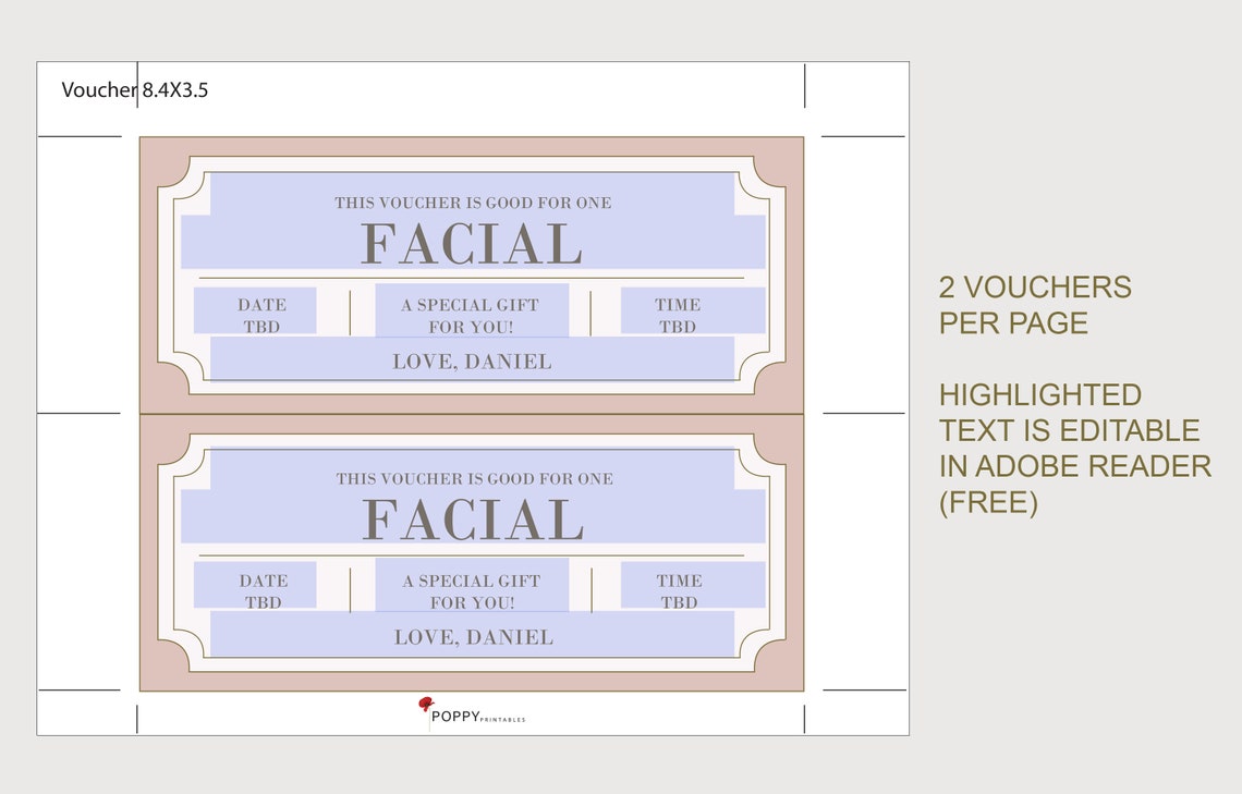 Facial Coupon Voucher INSTANT DOWNLOAD EDITABLE Text | Etsy