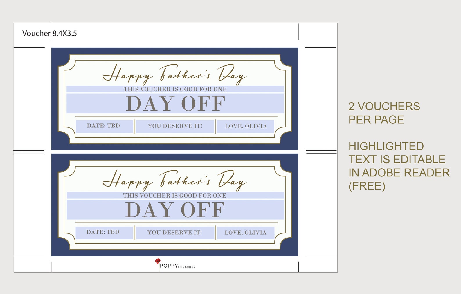 Father's Day off Coupon Gift Certificate - INSTANT DOWNLOAD - EDITABLE ...