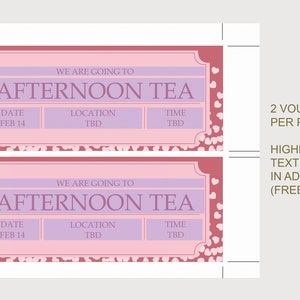 Afternoon Tea Coupon Voucher - INSTANT DOWNLOAD - EDITABLE Text ...