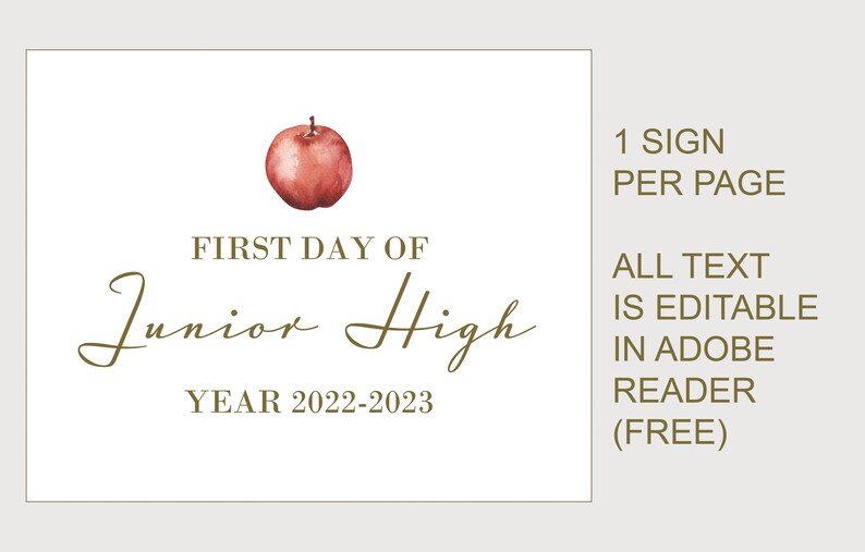 Editable First Day of Junior High Sign Printable - INSTANT DOWNLOAD ...