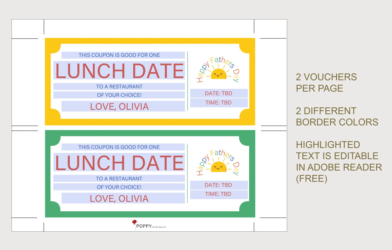 Father's Day Lunch Date Coupon Gift Certificate - INSTANT DOWNLOAD ...