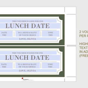 Lunch Date Gift Certificate Coupon - INSTANT DOWNLOAD - EDITABLE Text ...