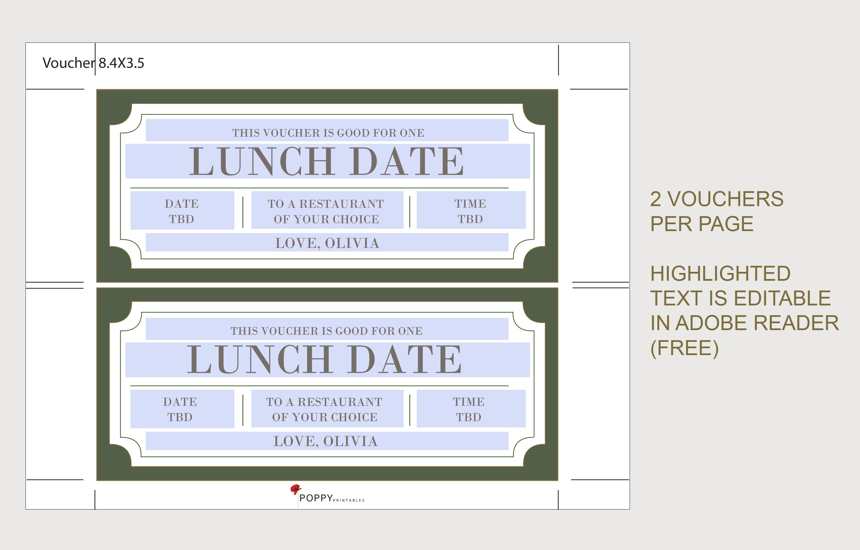 Lunch Date Gift Certificate Coupon - INSTANT DOWNLOAD - EDITABLE Text ...