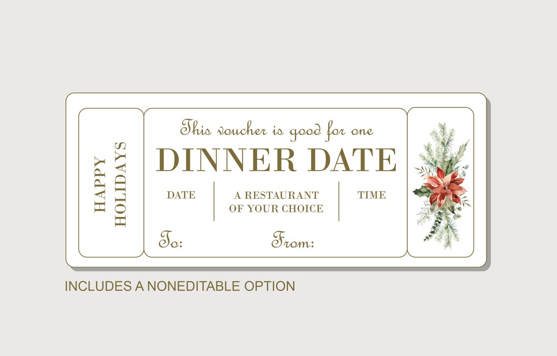 Happy Holidays Dinner Coupon Voucher INSTANT DOWNLOAD - Etsy