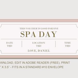 Spa Day Voucher - INSTANT DOWNLOAD - EDITABLE Text - Printable, Spa ...