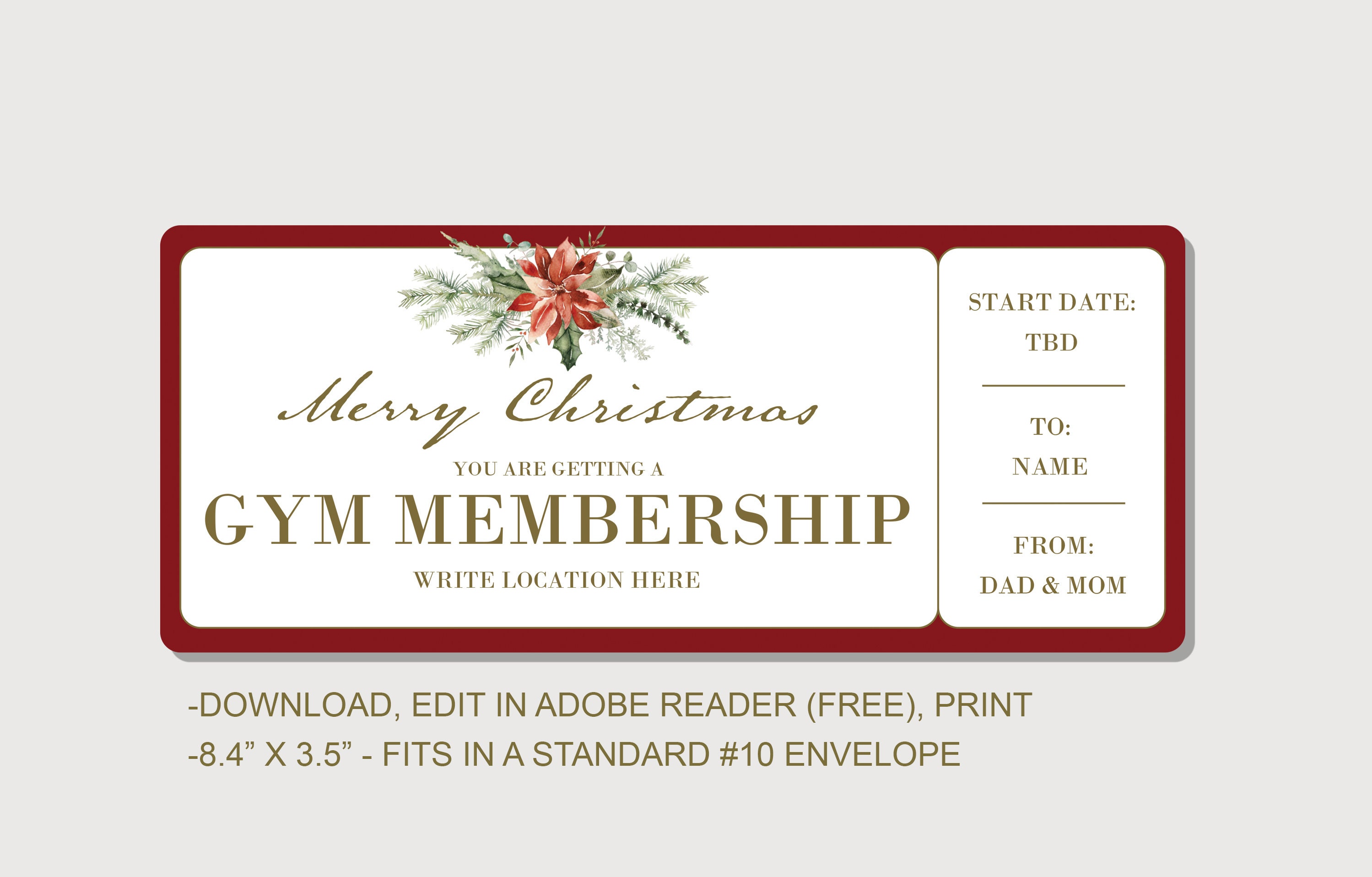 Christmas Gym Membership Gift Coupon - INSTANT DOWNLOAD - EDITABLE Text ...