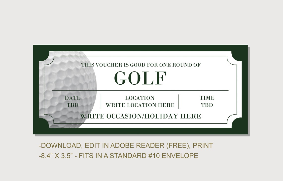 Golf Gift Certificate Coupon - INSTANT DOWNLOAD - EDITABLE Text ...