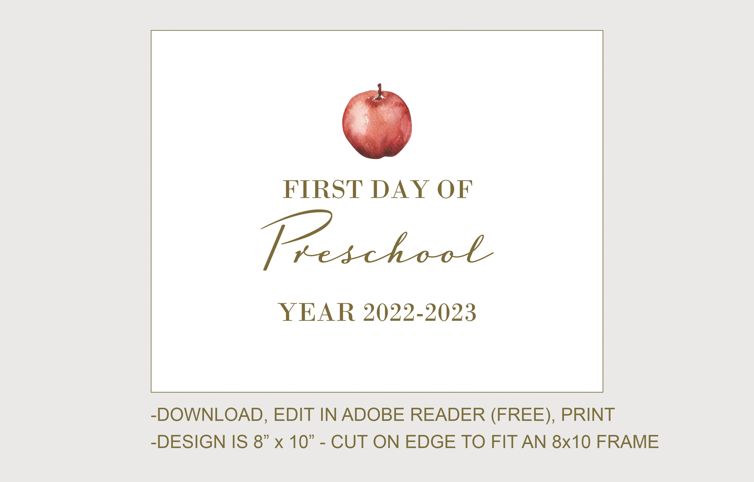 Editable First Day of Preschool Sign Printable - INSTANT DOWNLOAD ...
