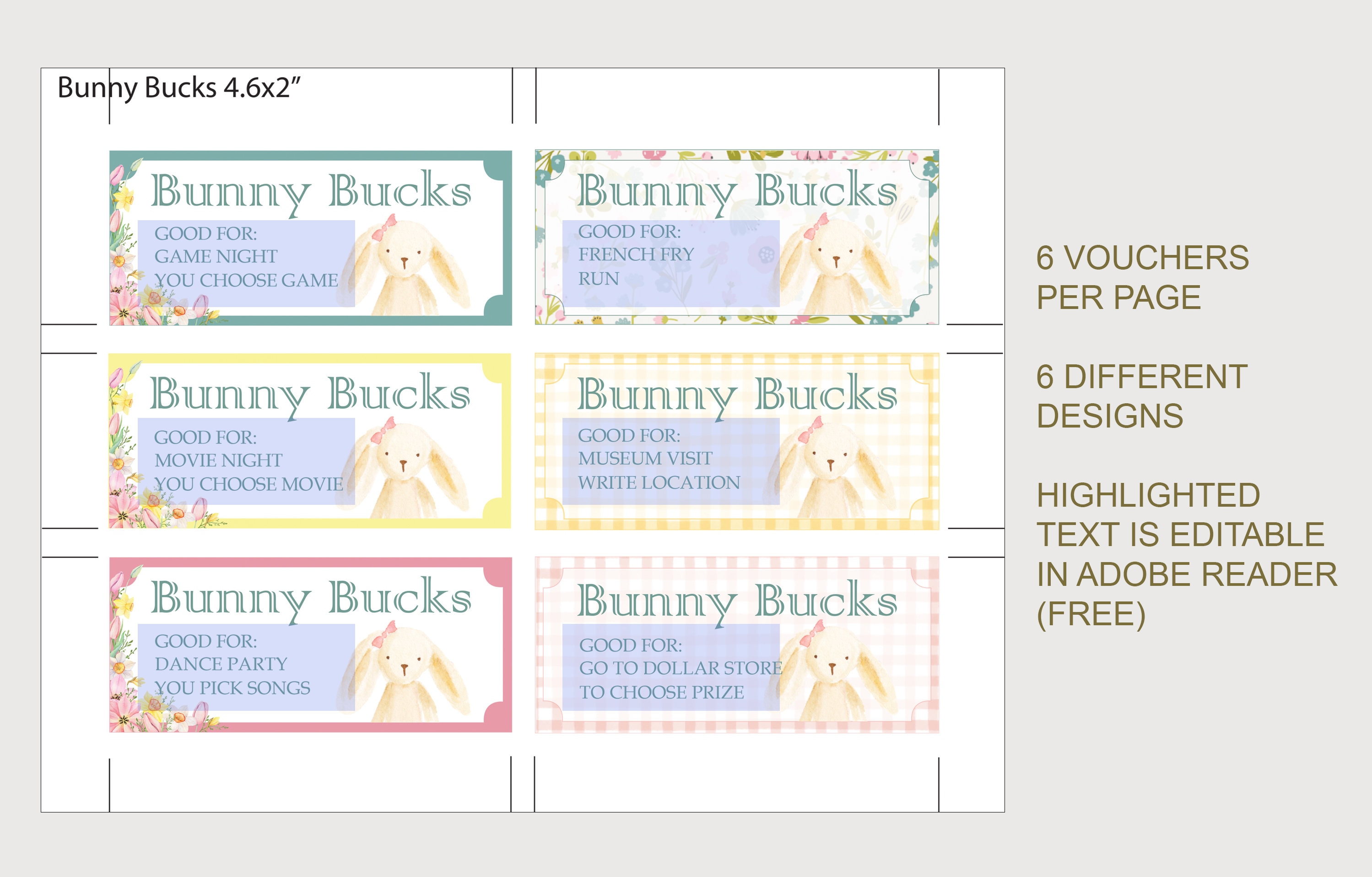 Bunny Bucks Printables - INSTANT DOWNLOAD - EDITABLE Text - Non Food ...