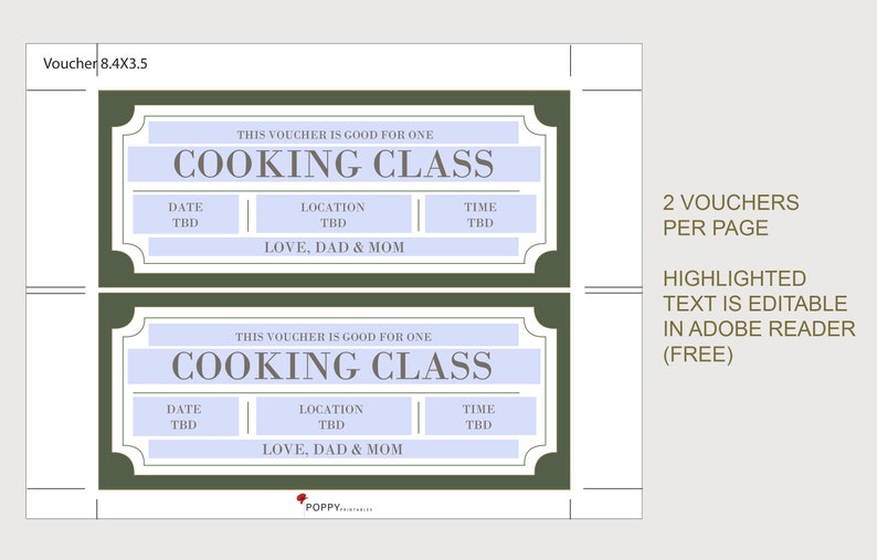 Cooking Class Coupon Certificate INSTANT DOWNLOAD EDITABLE - Etsy