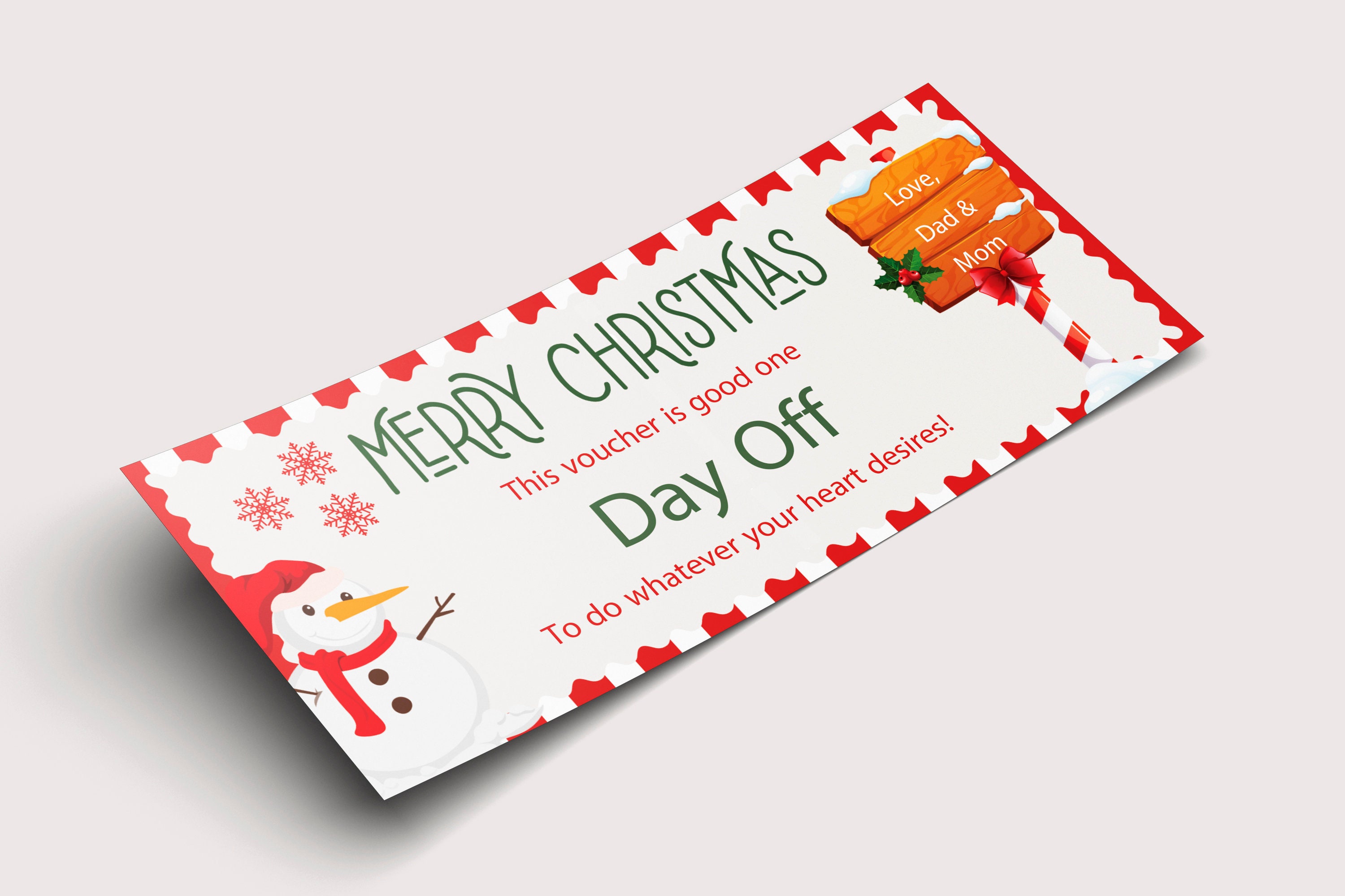 Christmas Day off Coupon Gift Certificate - INSTANT DOWNLOAD - EDITABLE ...