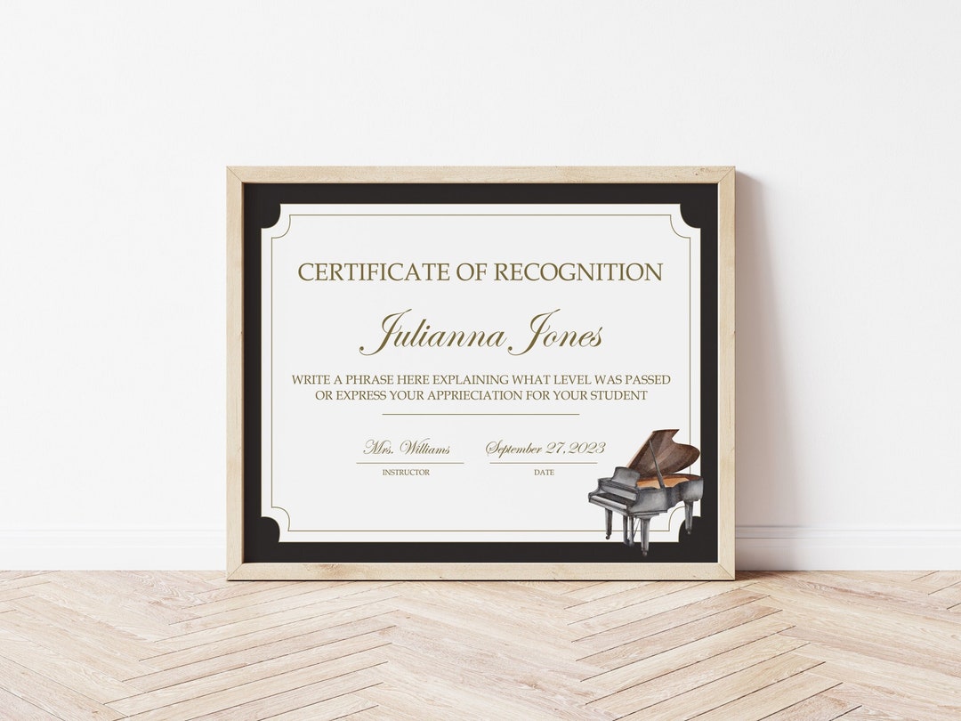 Editable Piano Recital Certificate 8.5x11" - INSTANT DOWNLOAD - Piano ...